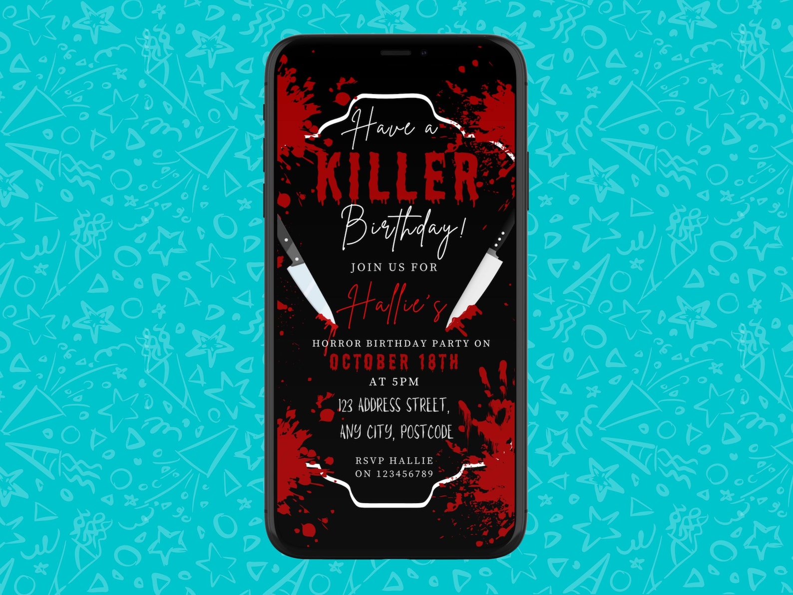 Have A Killer Birthday Invitation, Canva Text Template, 5x7 Inch ...