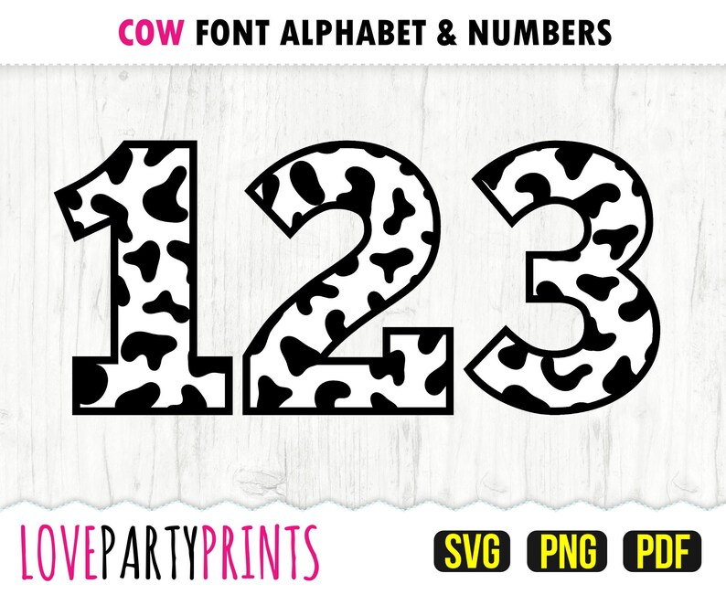 Cow Print Font SVG, PNG, PDF, Letters and Numbers, Silhouette Vector ...