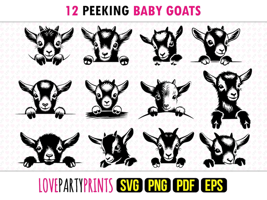 Peeking Baby Goat Bundle, SVG, PNG, EPS, Pdf, 12 Goats Machine Cut ...