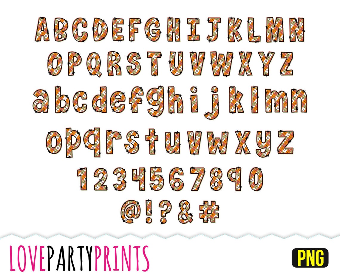 Fall Plaid Doodle Letters Numbers PNG Font Uppercase & - Etsy