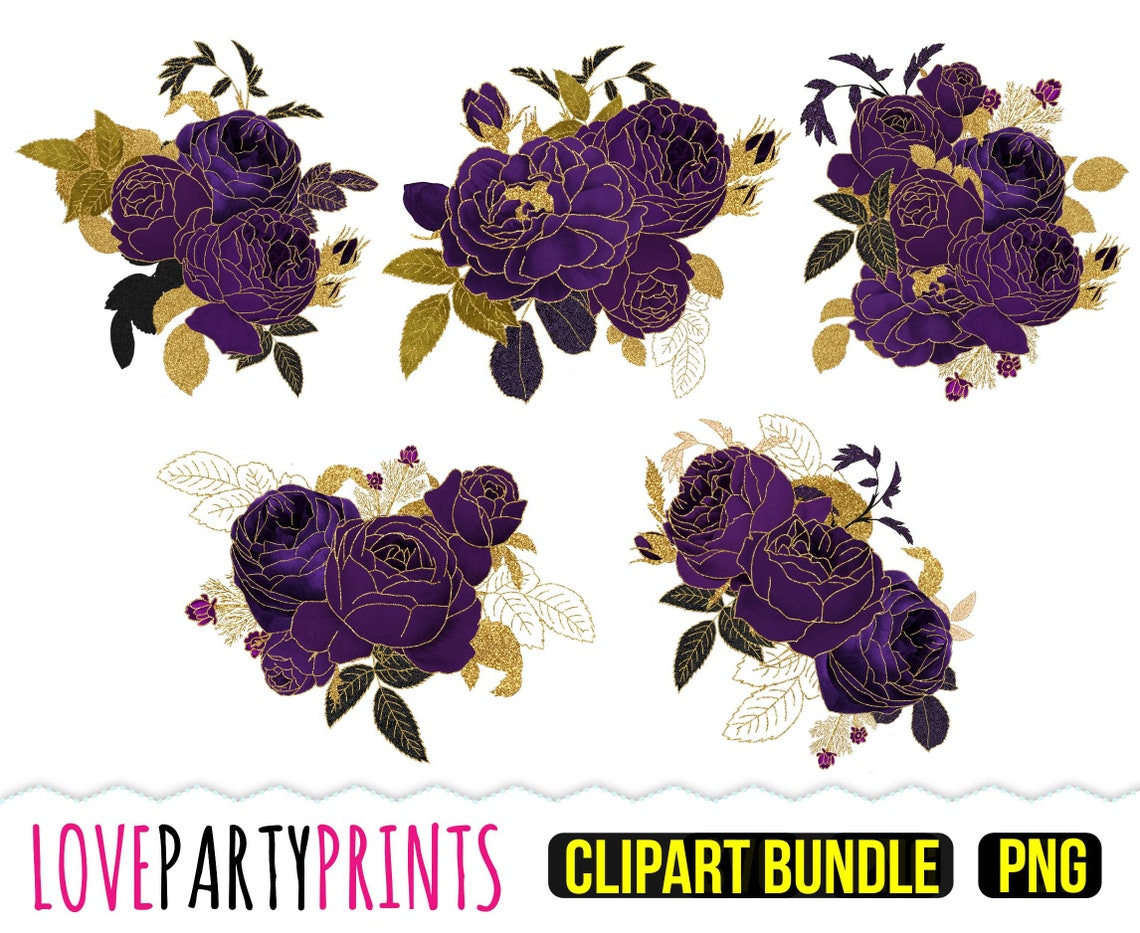 Purple Rose Bouquet Clipart PNG Format Glitter Purple Rose - Etsy