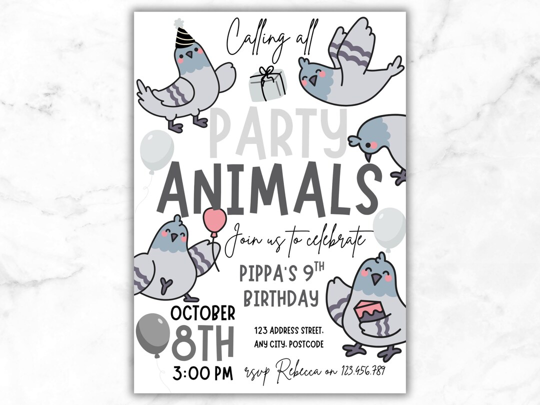 Pigeon Birthday Invitation Template, Calling All Party Animals ...