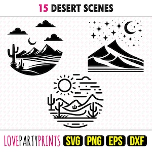 Desert Scene SVG Bundle, PNG, EPS, Dxf, Deserts Landscape Scenes ...