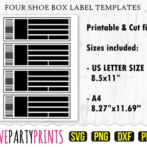 Shoe Box Label Template SVG, PDF, Png, Dxf, Four Template Designs, 7"x2 ...
