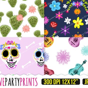 Fiesta Digital Paper, Seamless Patterns, Hand Drawn 12x12" 300dpi, (DP7 ...