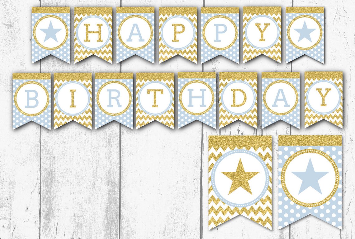 PRINTABLE BIRTHDAY BANNER Happy Birthday Banner Pale Blue | Etsy UK