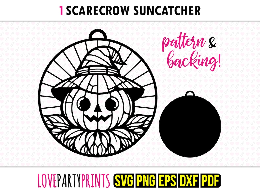 Pumpkin Suncatcher SVG, DXF, PNG, Pdf, Eps, Scarecrow Hanging Ornament ...