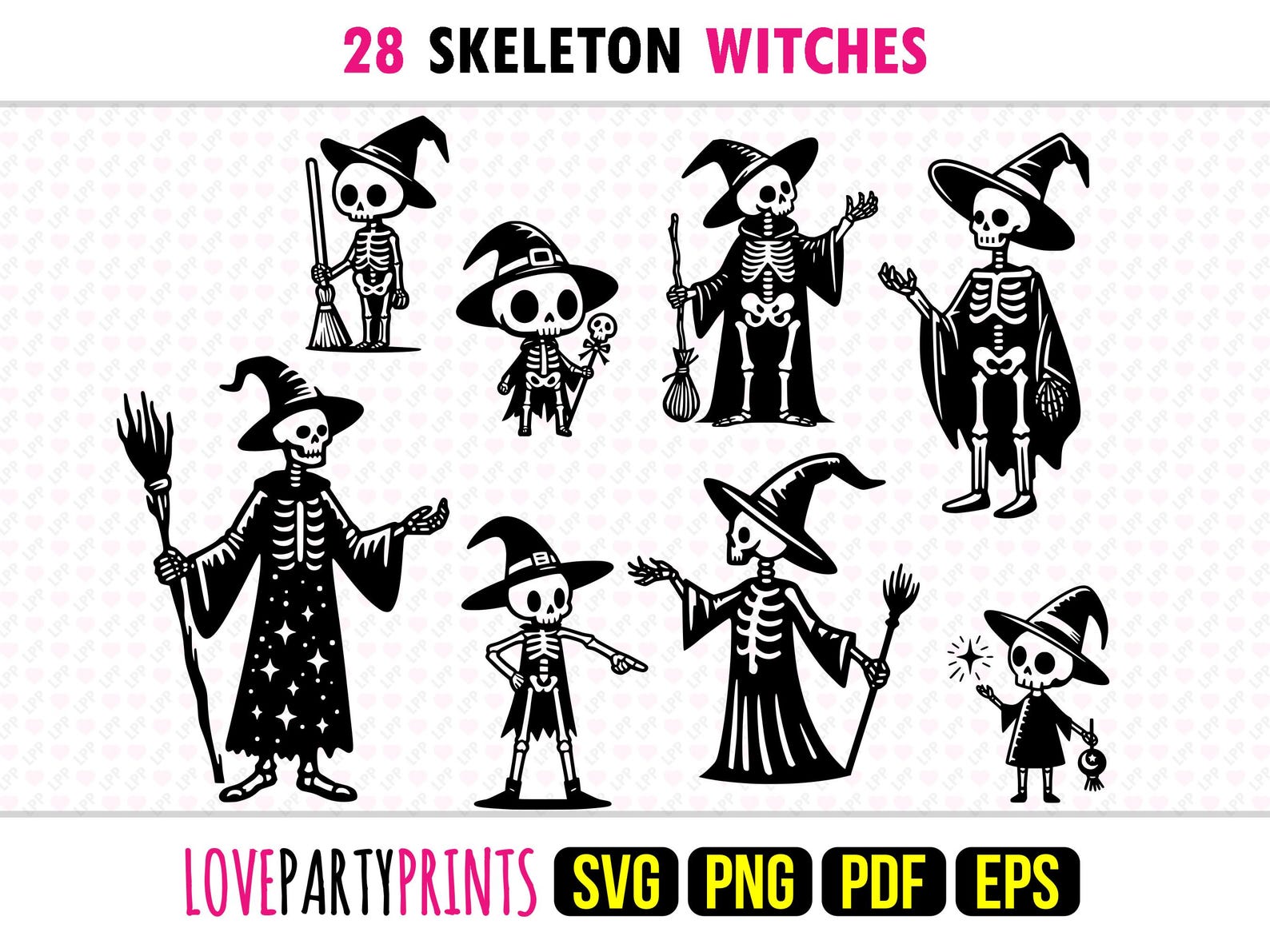 Witch Skeleton SVG Bundle, EPS, PNG, Pdf, Cute Halloween Witches, Funny ...