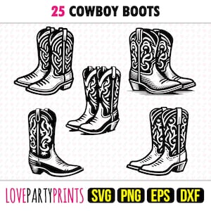 Cowboy Boots SVG Bundle, PNG, EPS, Dxf, Cowgirl Boot Svg, Silhouette ...