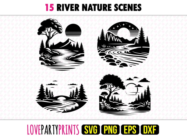 River Scene SVG Bundle, PNG, EPS, Dxf, Landscape Rivers Scenes, Nature ...