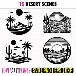 Desert Scene SVG Bundle, PNG, EPS, Dxf, Deserts Landscape Scenes ...