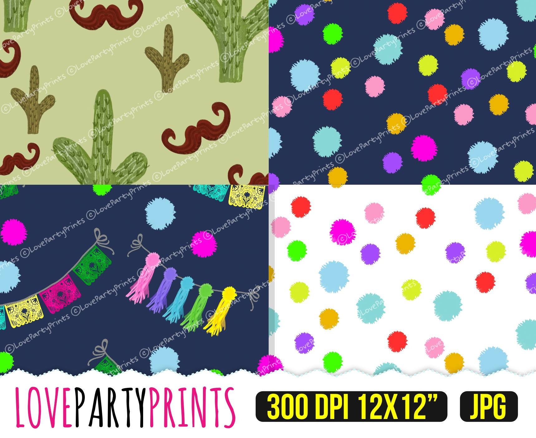 Fiesta Digital Paper, Seamless Patterns, Hand Drawn 12x12" 300dpi, (DP7 ...
