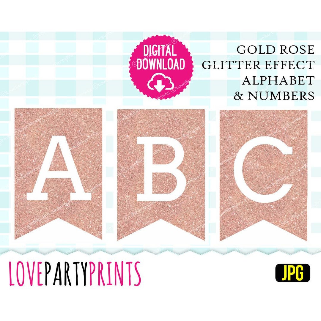 ROSE GOLD Glitter Alphabet and Numbers, JPG Files, 300dpi High Quality ...
