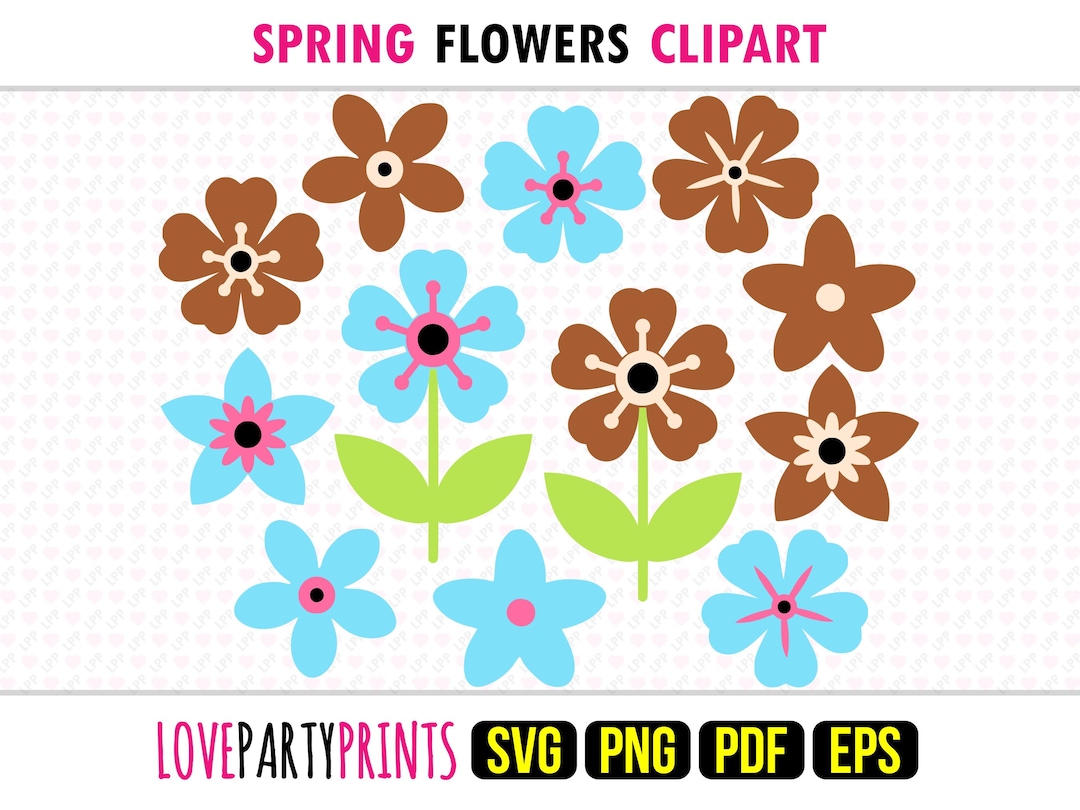 Kids Spring Flowers Clipart, SVG PNG EPS Pdf, Layered Vector Machine ...