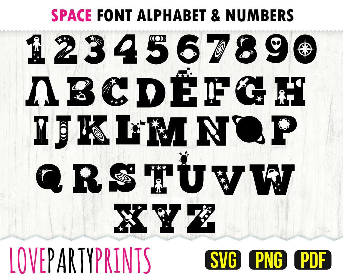 SPACE FONT SVG Png Pdf Space Alphabet and Numbers Clipart - Etsy