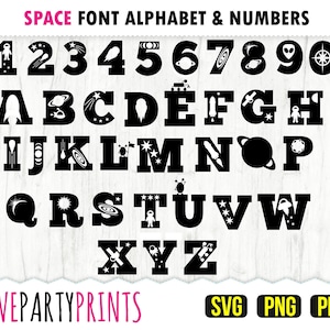 SPACE FONT SVG, Png, Pdf, Space Alphabet and Numbers Clipart, Kids ...
