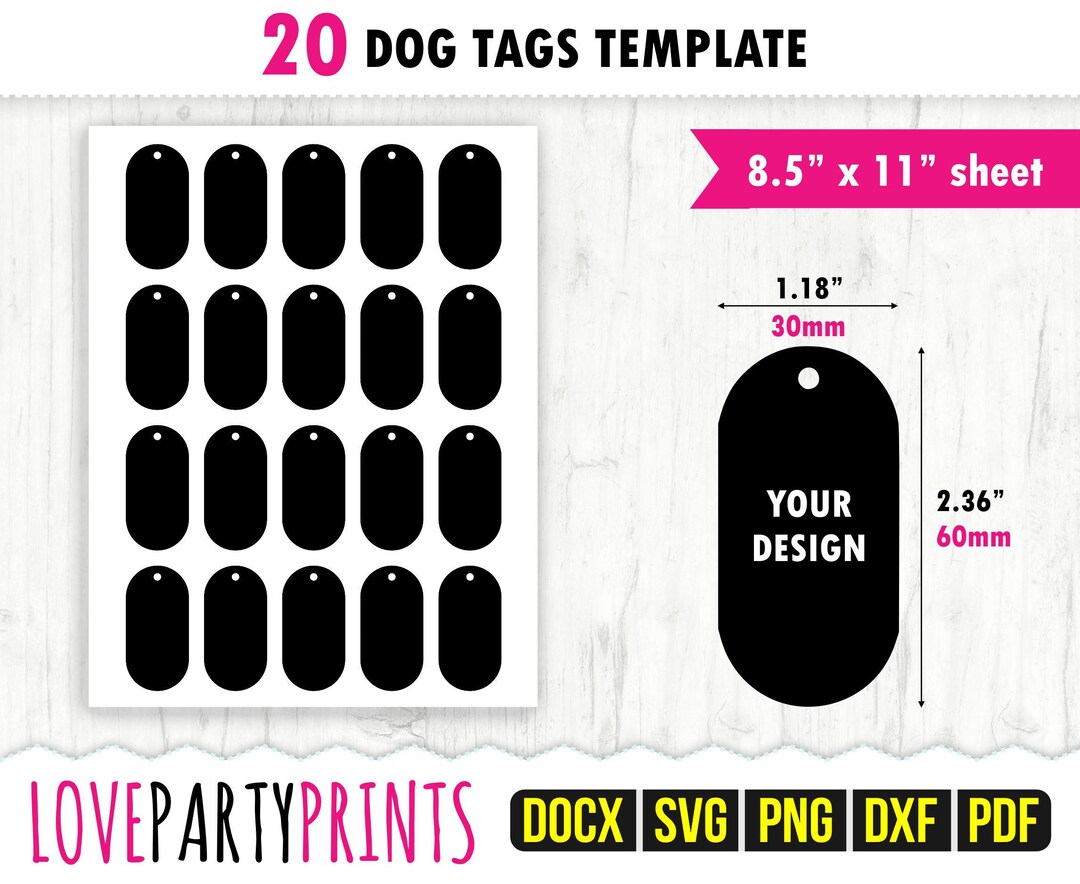 Dog Tag Template SVG PDF Png Dxf 30x60mm Tag Ms Word - Etsy