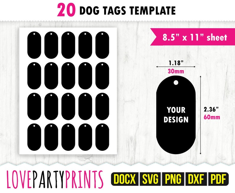 Dog Tag Template SVG PDF Png Dxf 30x60mm Tag Ms Word - Etsy UK