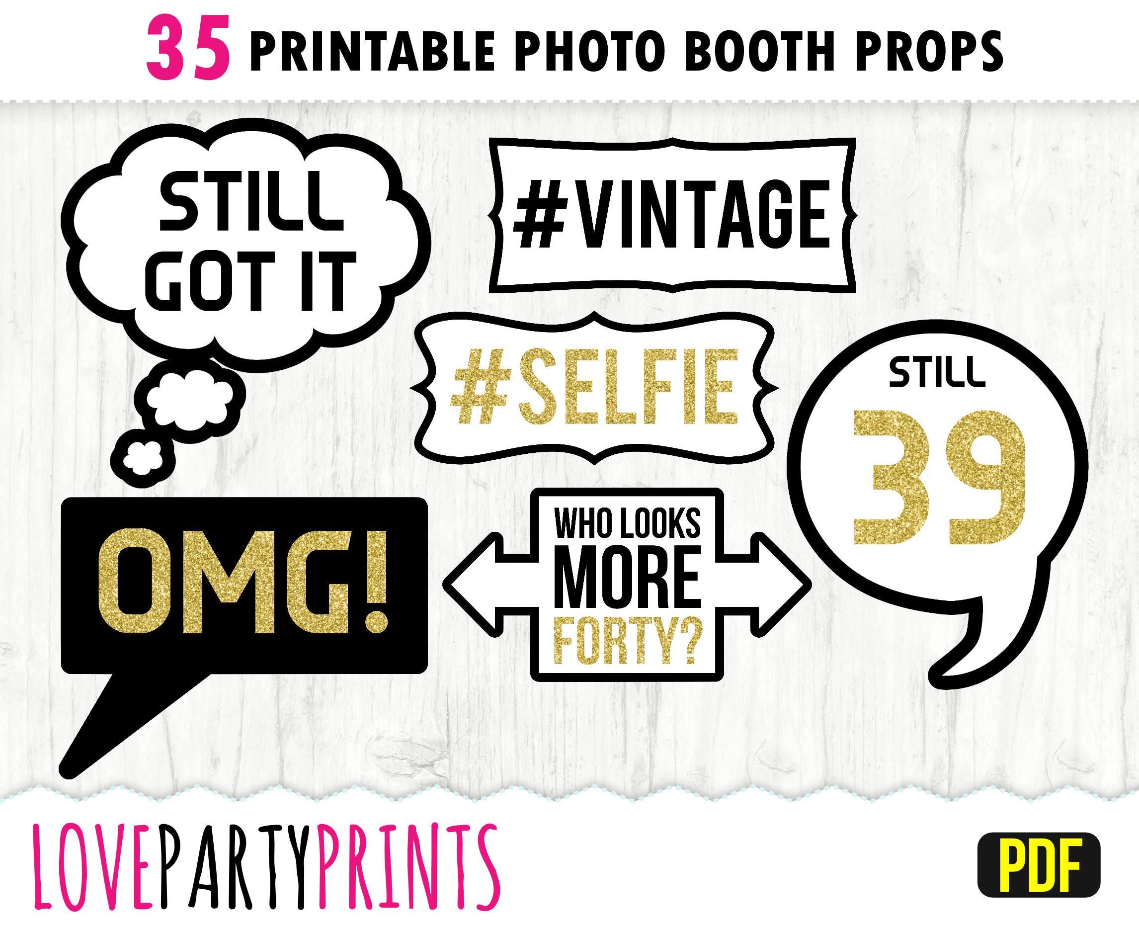 40th Birthday Printable Photo Booth Props + Sign - 40 Years - Party ...