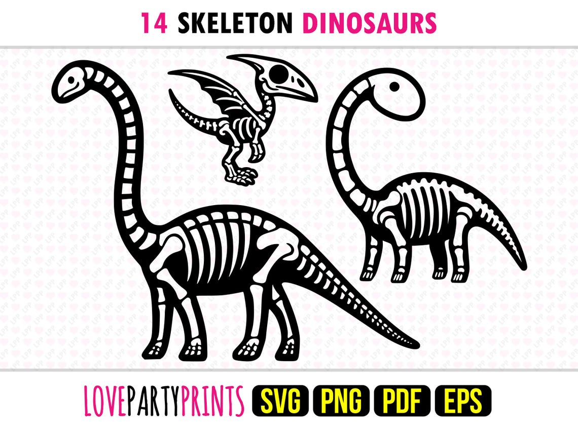 Dinosaur Skeleton SVG Bundle, EPS, PNG, Pdf, Tyrannosaurus, Triceratops ...