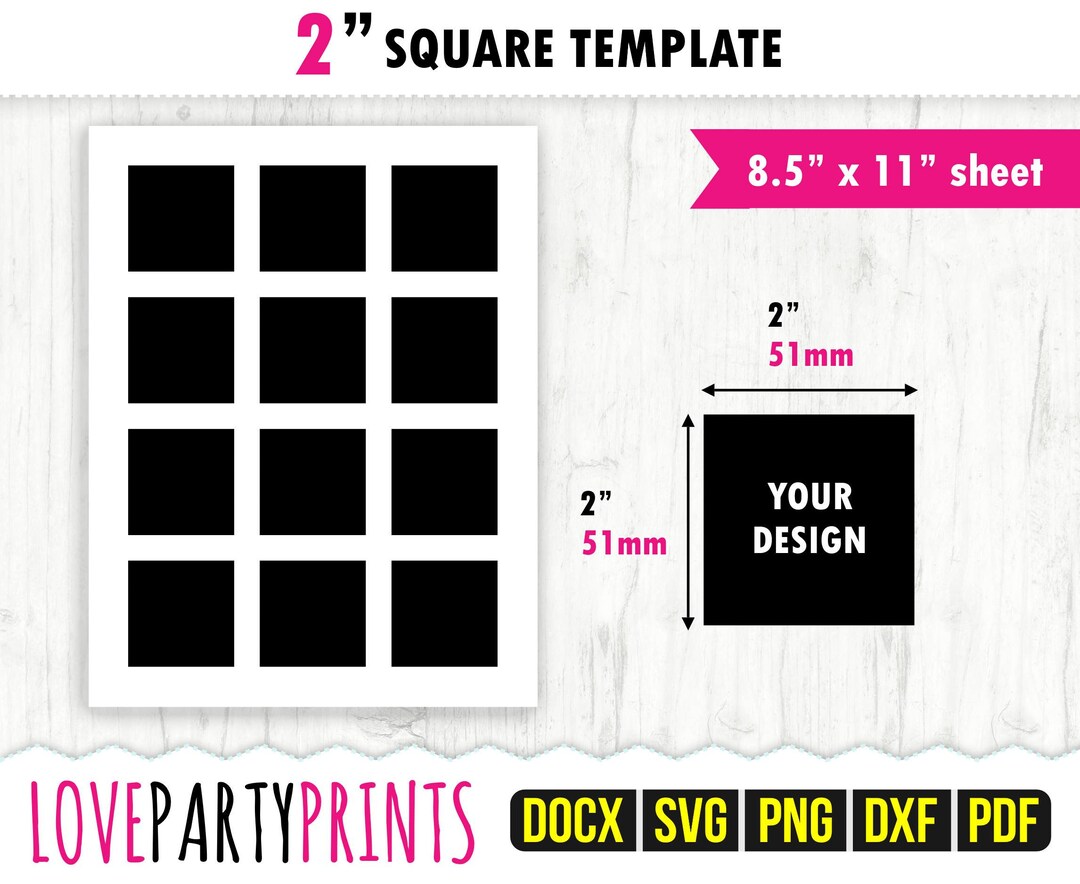 2inch Square Template SVG, PDF, Png, Dxf, Blank Square Template, Ms ...