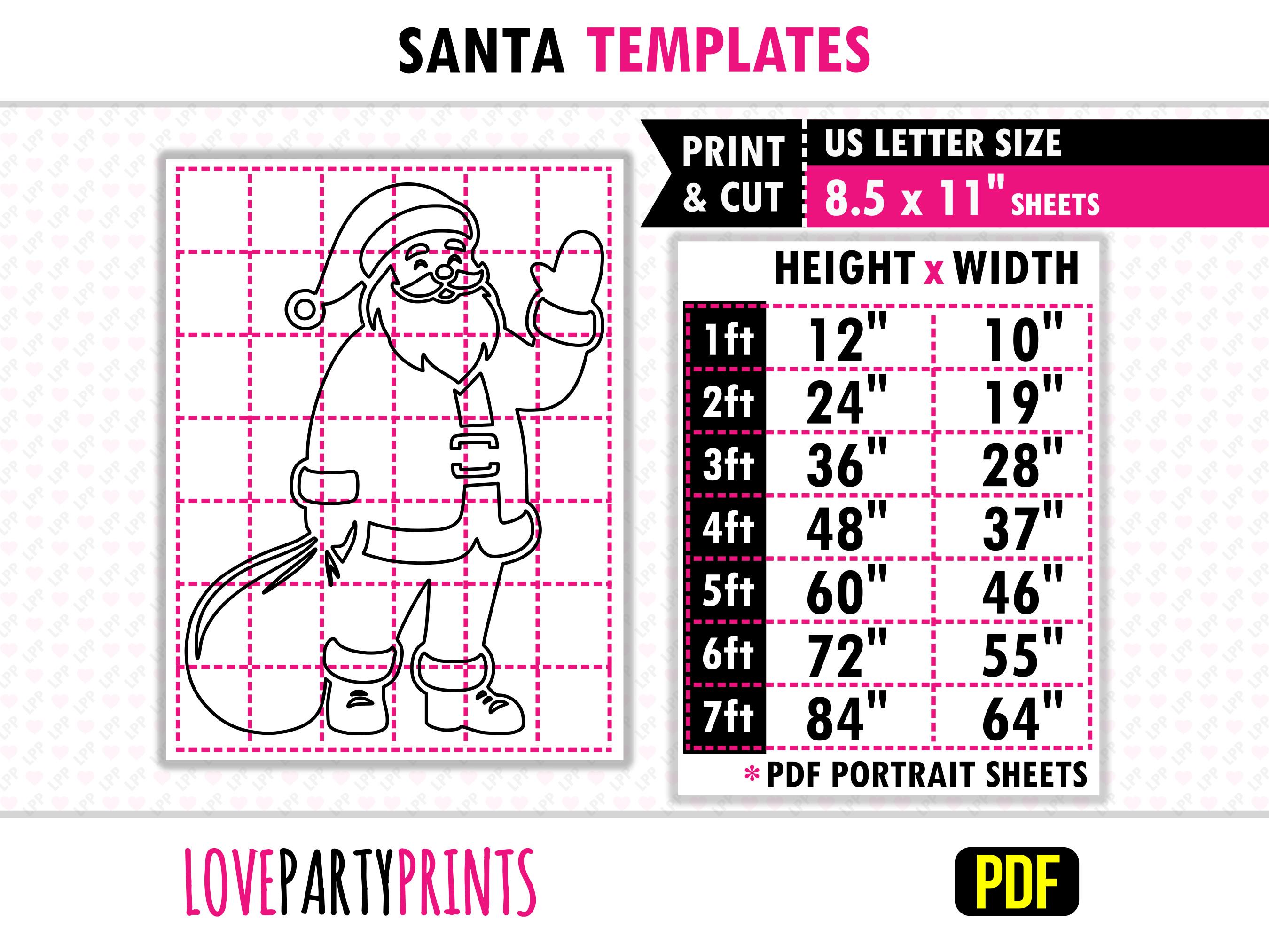 Life Size Santa Stencil PDF, 1ft - 7ft Print and Trace Templates, Giant ...