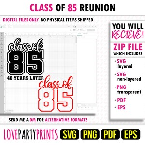 Reunion Class 85 SVG Png Pdf Eps, Class of 1985, 80s Graduate Senior ...