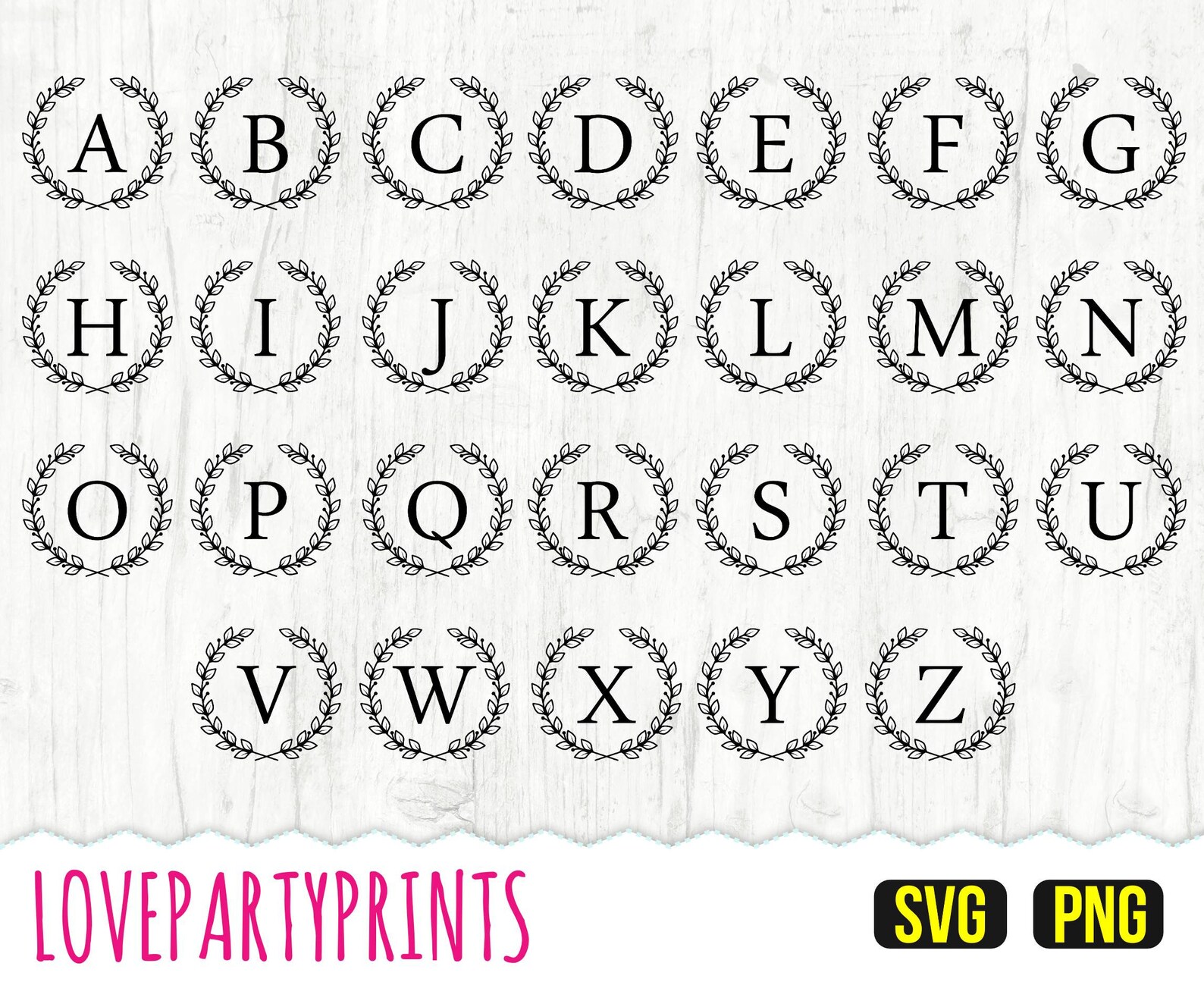 Wreath Letters SVG PNG Wreath Alphabet Svg Monogram - Etsy