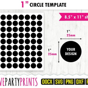 1 Inch Circle Template SVG, PDF, Png, Dxf, Blank Circle Template, Ms ...
