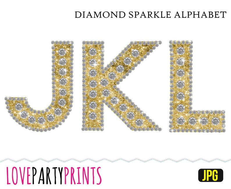 Gold and Diamond Sparkle Font JPG Files, Diamond Letters Clipart ...