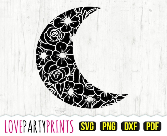 Floral Moon SVG DXF PNG Pdf Moon Face Svg Crescent Moon | Etsy