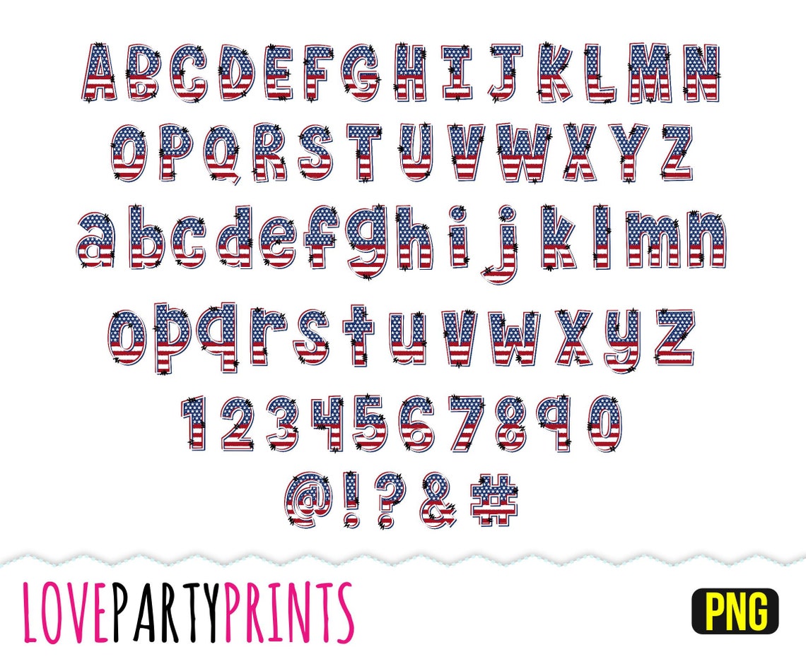 Flag Alphabet Letters Numbers Doodle PNG Font Uppercase & - Etsy