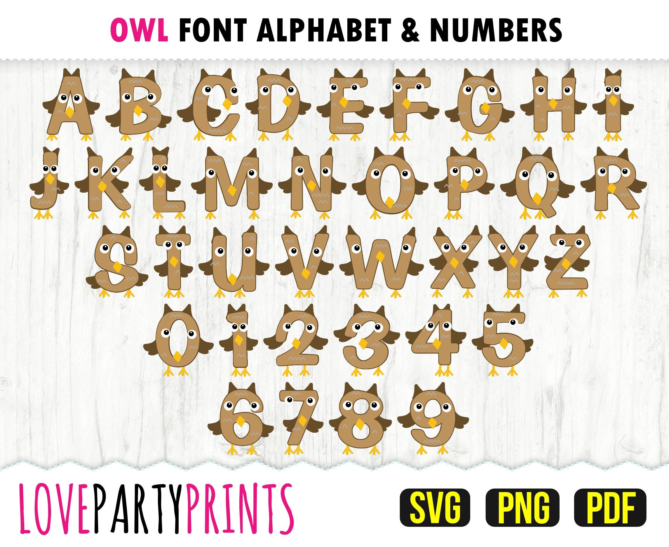 OWL FONT SVG Png and Pdf Files Owl Alphabet Owl Numbers - Etsy UK