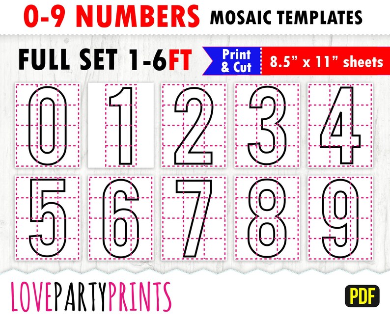 All Numbers Mosaic Balloons Templates, 6ft, 5ft, 4ft, 3ft, 2ft, 1ft, 0 ...