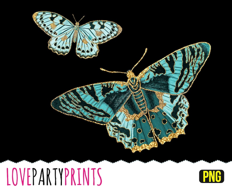 Teal Butterflies Clipart PNG Format Glitter Butterflies - Etsy