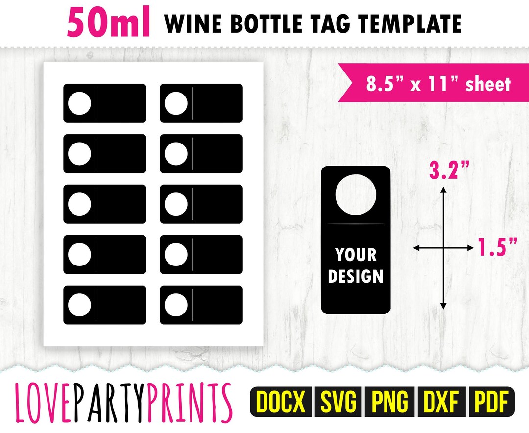 50ml Wine Bottle Tag Template SVG, PDF, Png, Dxf, Bottle Tag Template ...