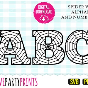 SPIDER WEB Alphabet and Numbers SVG and Png, Halloween Banner, Birthday ...