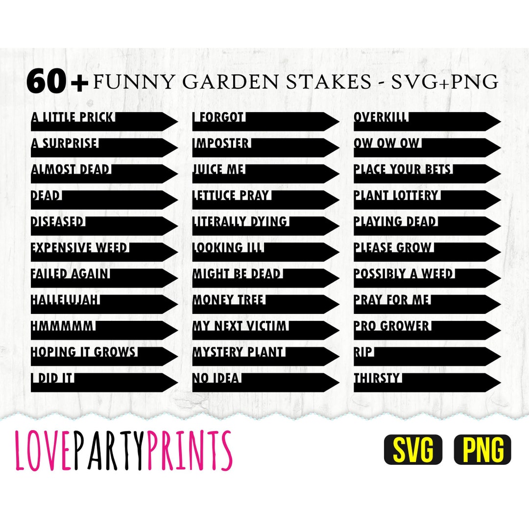 Funny Plant Stakes SVG Bundle, PNG Bundle, 60 SVG Cut Files, Laser Cut ...