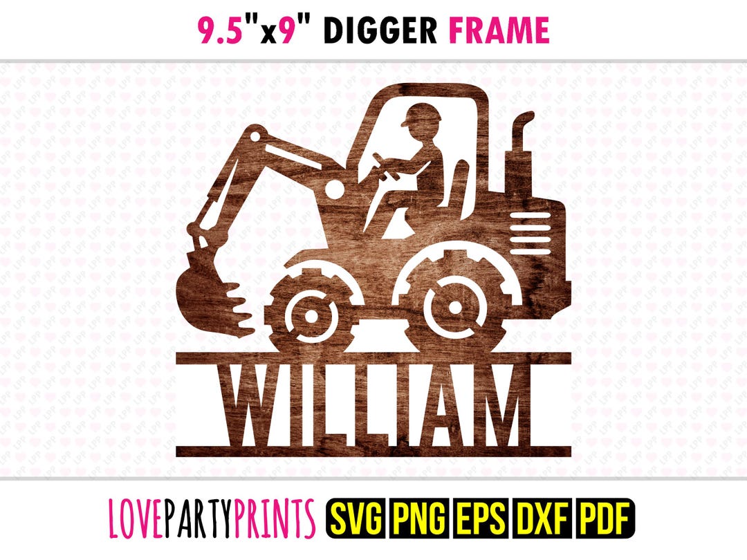 Kids Digger Name Sign SVG | Personalised Construction Wall Art | Laser ...