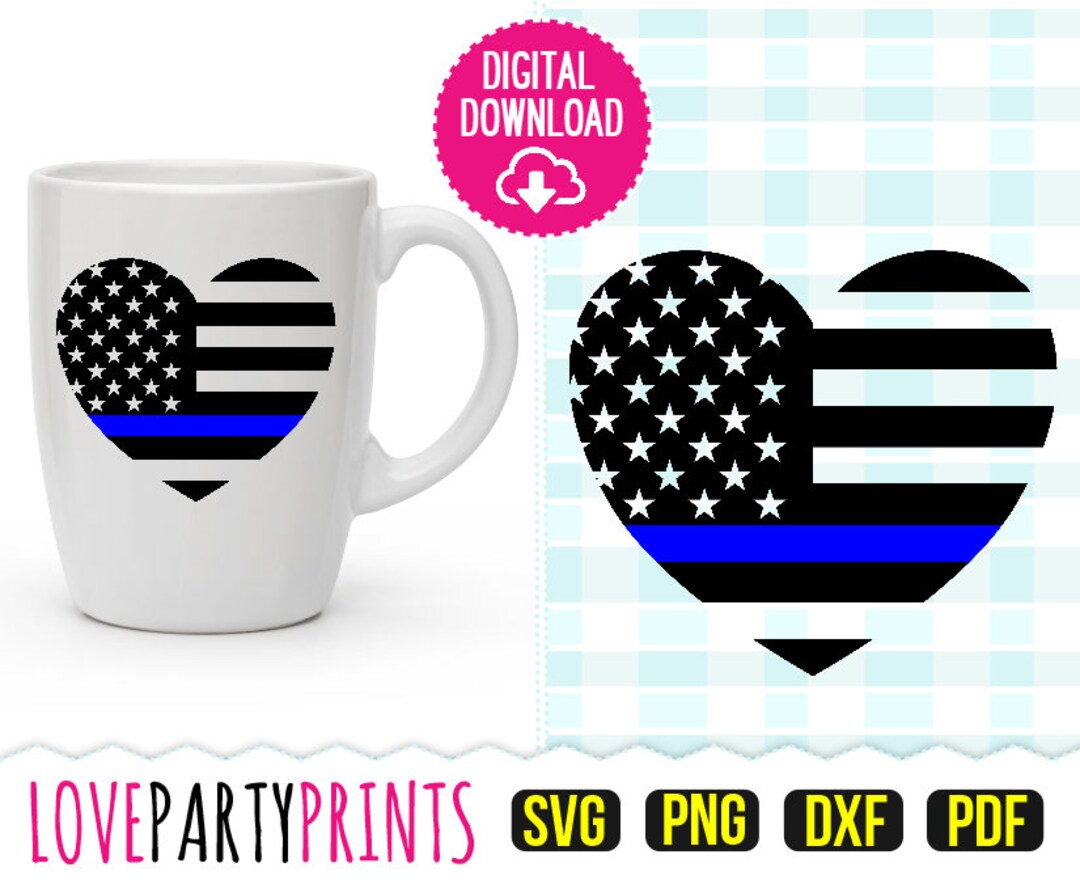Thin Blue Line Heart Svg, DXF, PNG, PDF, Blue Lives Matter Svg, Clip ...