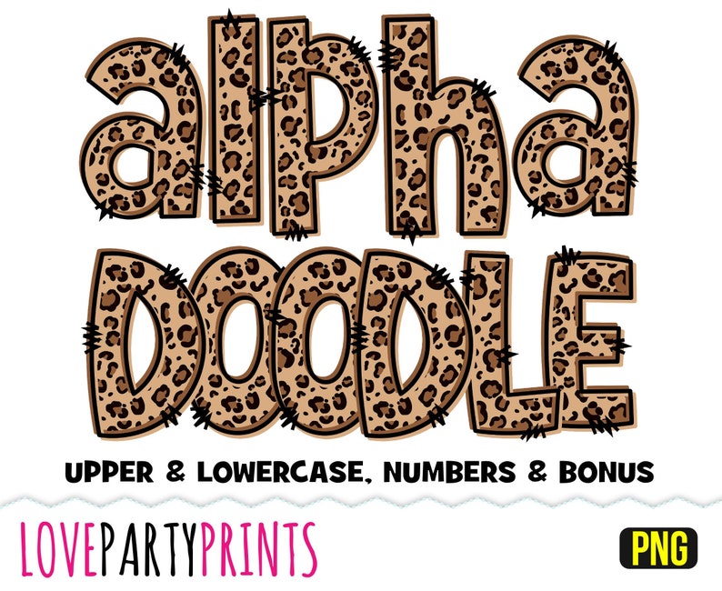 Leopard Print Alphabet Doodle PNG Font Uppercase & Lowercase - Etsy