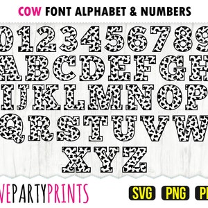 Cow Print Font SVG, PNG, PDF, Letters and Numbers, Silhouette Vector ...