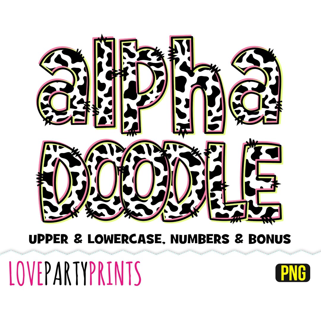 Cow Print Alphabet Doodle PNG Font, Uppercase and Lowercase Alphabet ...