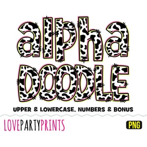 Cow Print Alphabet Doodle PNG Font, Uppercase and Lowercase Alphabet ...