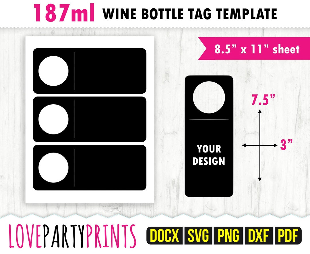 187ml Wine Bottle Tag Template SVG, PDF, Png, Dxf, Bottle Tag Template ...