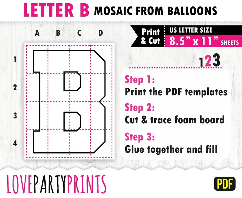 Square Letter B Mosaic From Balloons Mosaic Template 1ft - Etsy