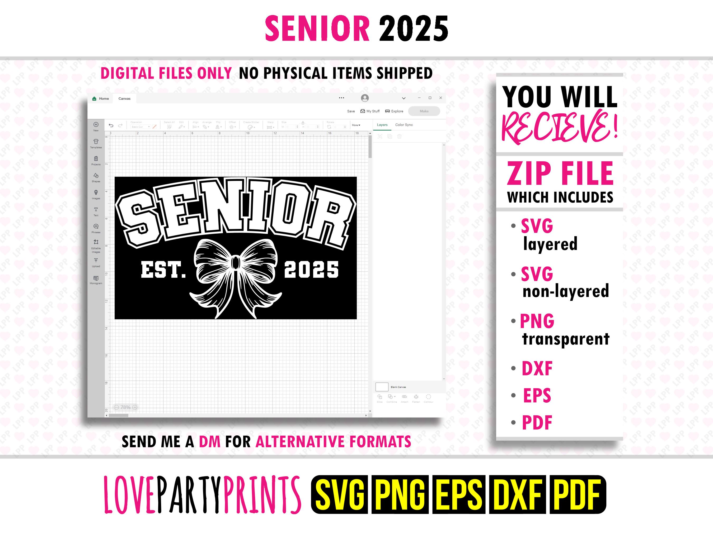 Senior 2025 SVG, PNG, EPS, Class of 25 Pink White Black Coquette Bow ...