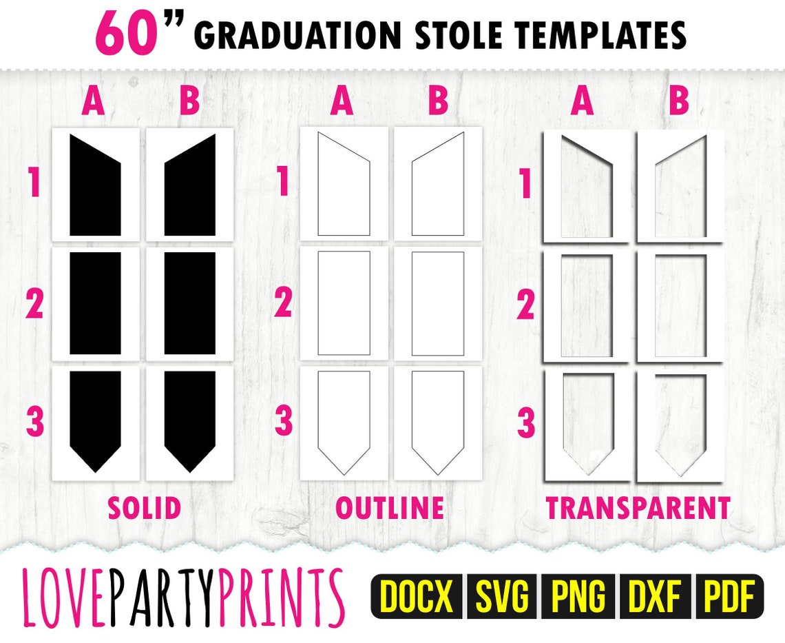 Graduation Stole Template Svg Pdf Png Dxf 60 Blank Etsy Ireland