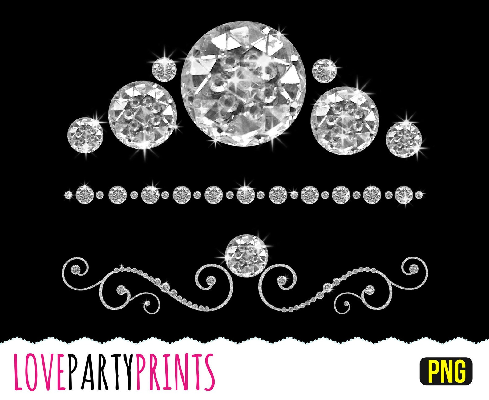 Diamond Borders Clipart, PNG Files, Diamond Confetti Clipart, Gems ...