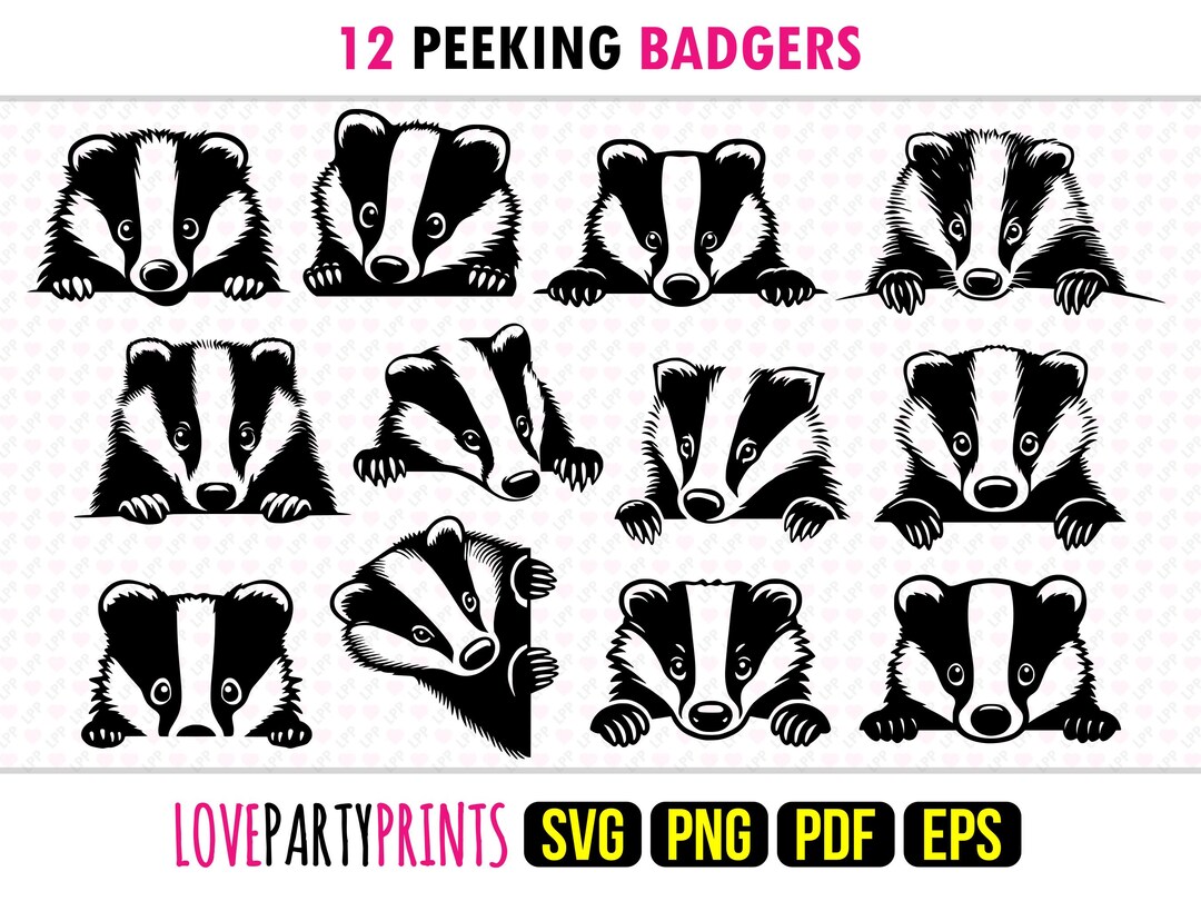Peeking Badger Bundle, SVG, PNG, EPS, Pdf, 12 Badgers Machine Cut Laser ...